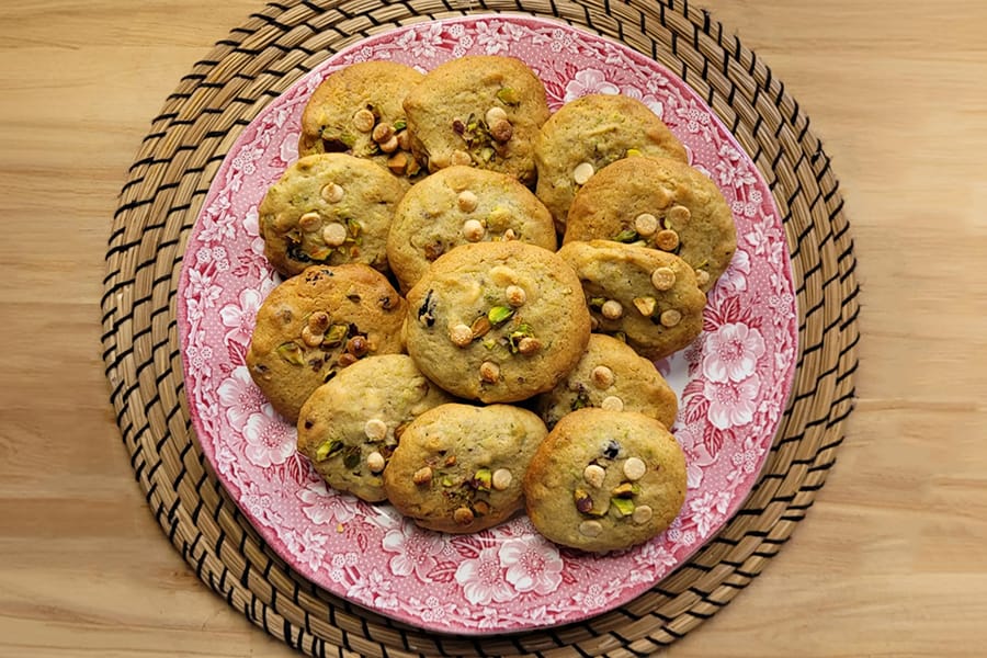 Cookies pistache, chocolat blanc et cranberries au Thermomix - Cookomix