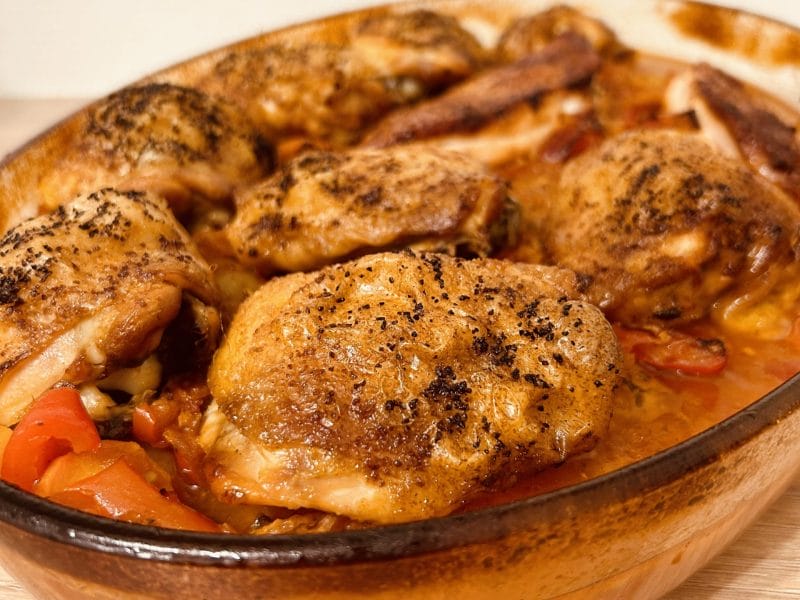 Poulet aux pommes de terre, poivron et tomates au Thermomix - Cookomix